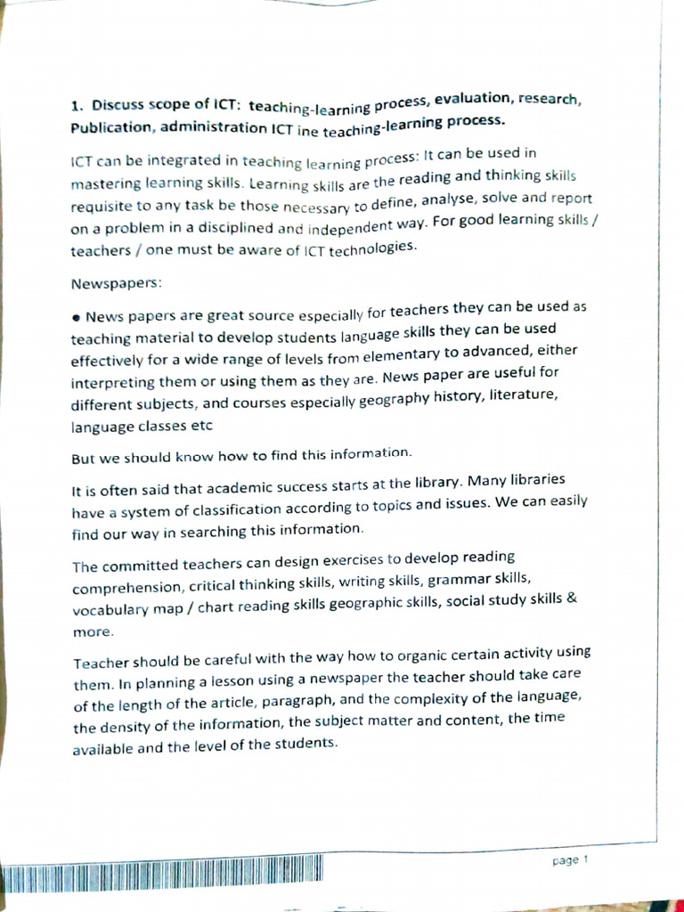 Discuss Scope of lICT: Teaching-Learning Process, Evaluation, Research | PDF