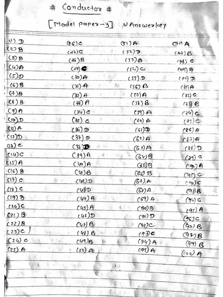 Conductor Model Paper 3 Answer Key | PDF