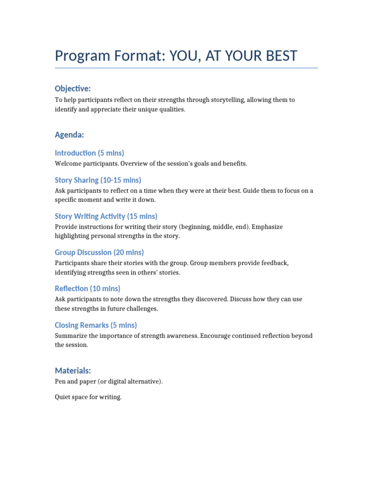 You at Your Best Program Format | PDF | Career & Growth