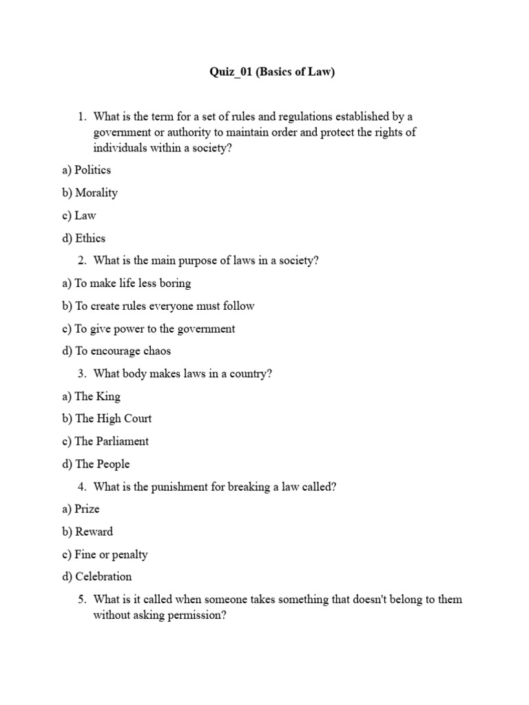 Basics of Law Quiz | PDF