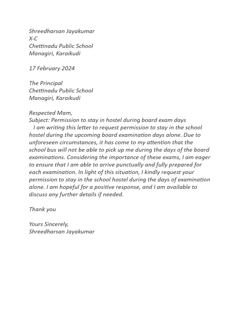 Permission Letter - Hostel | PDF