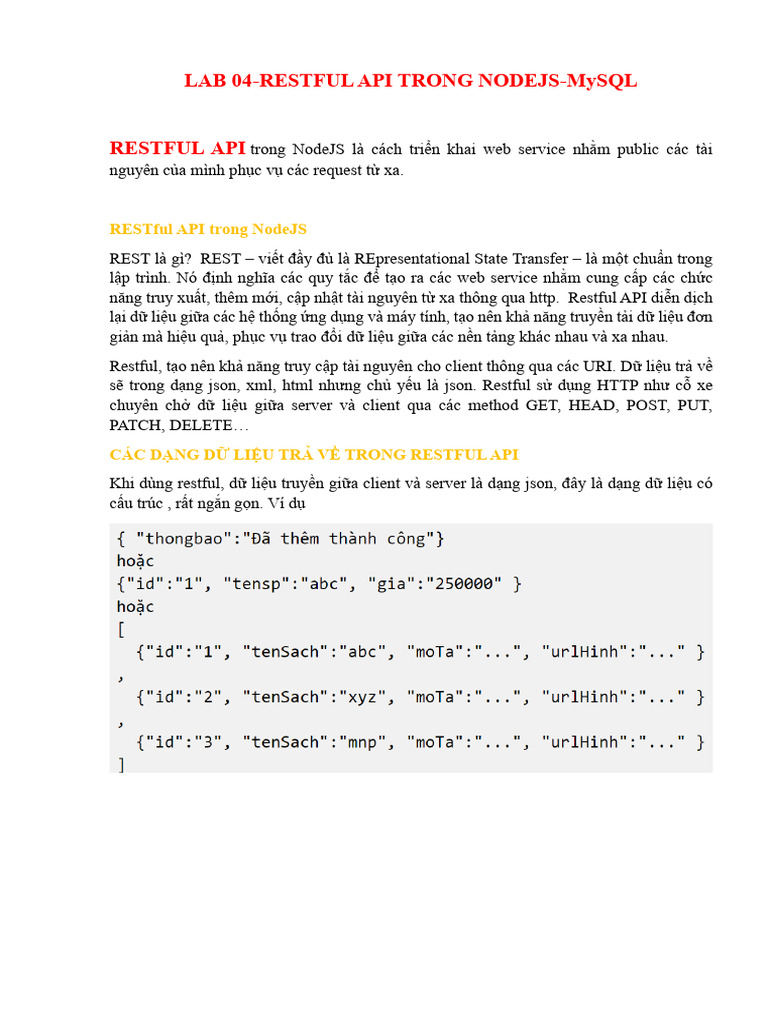 LAB 04-RESTFUL API TRONG NODEJS-MySQL | PDF