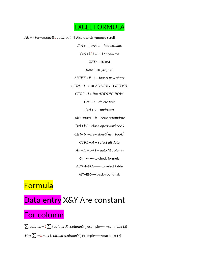 EXCEL FORMULA | PDF