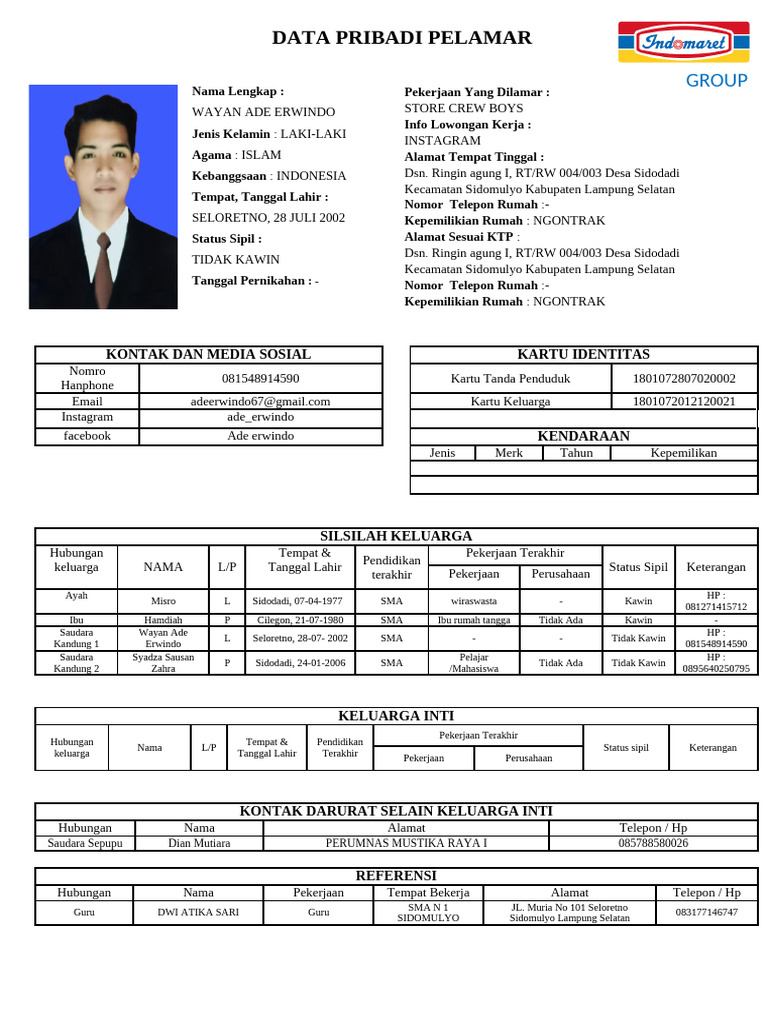Data Pribadi Pelamar | PDF