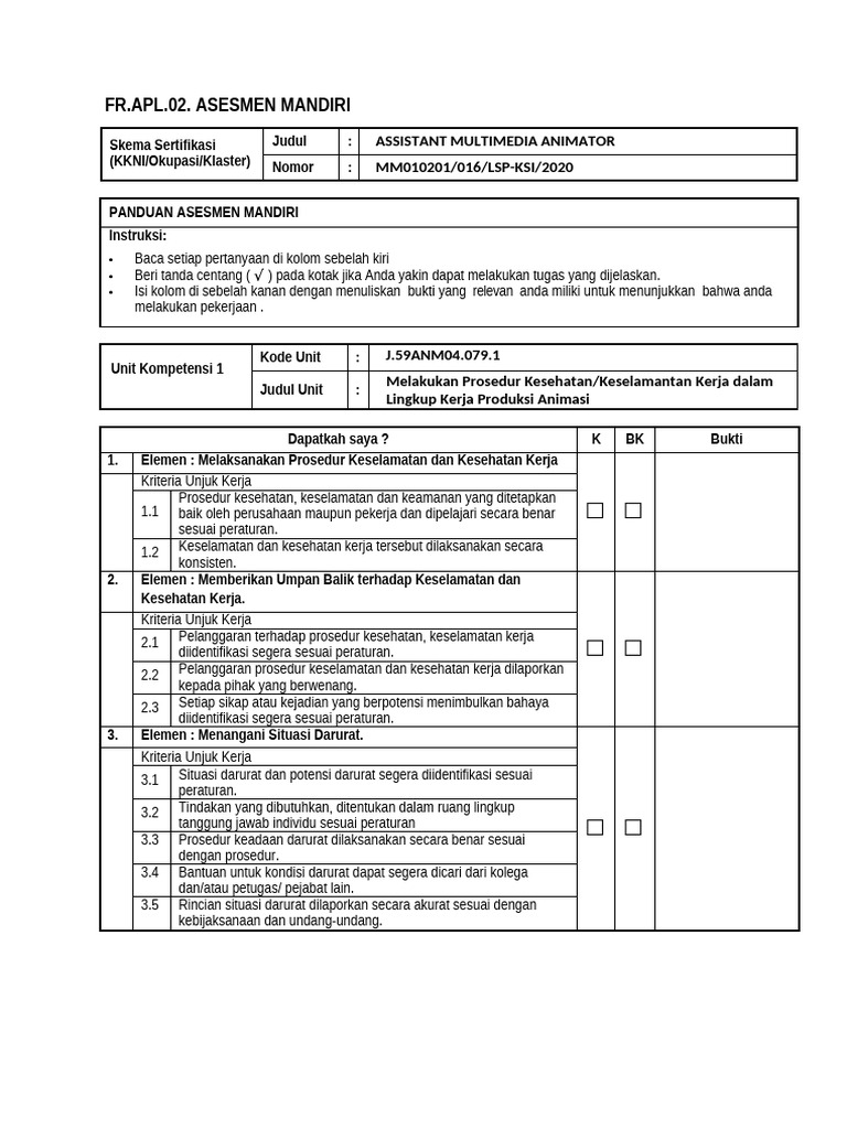 FR - APL 02. Asesmen Mandiri | PDF