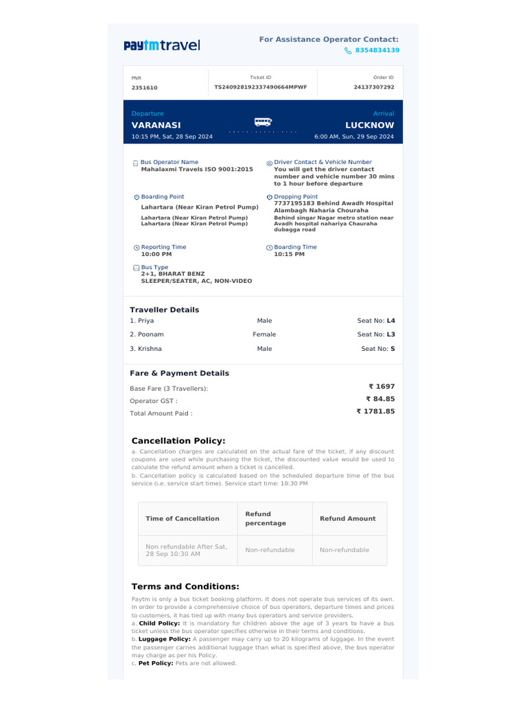 Paytm Bus Eticket | PDF