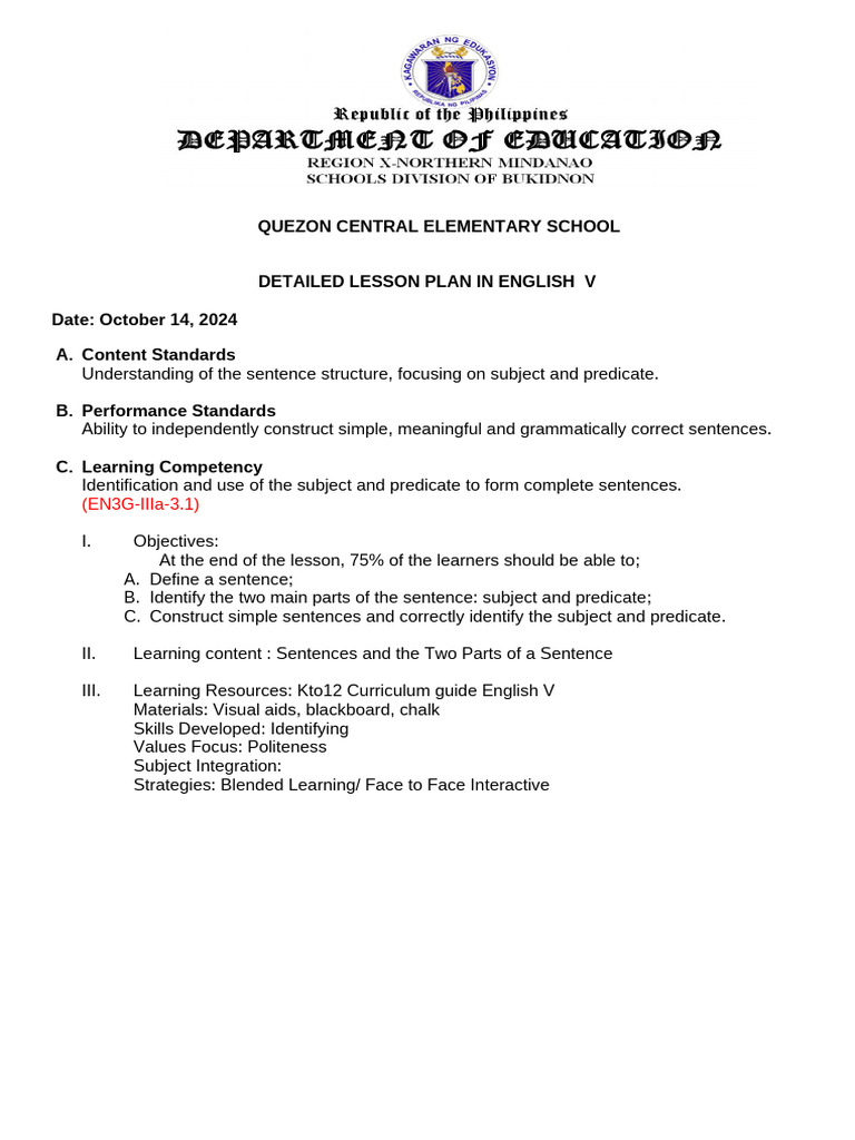 Quezon Central Elementary School: (En3G-Iiia-3.1) | PDF