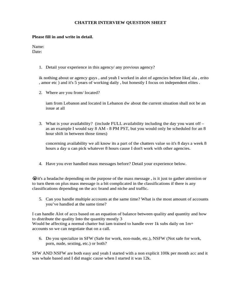Chatter Interview Question Sheet | PDF