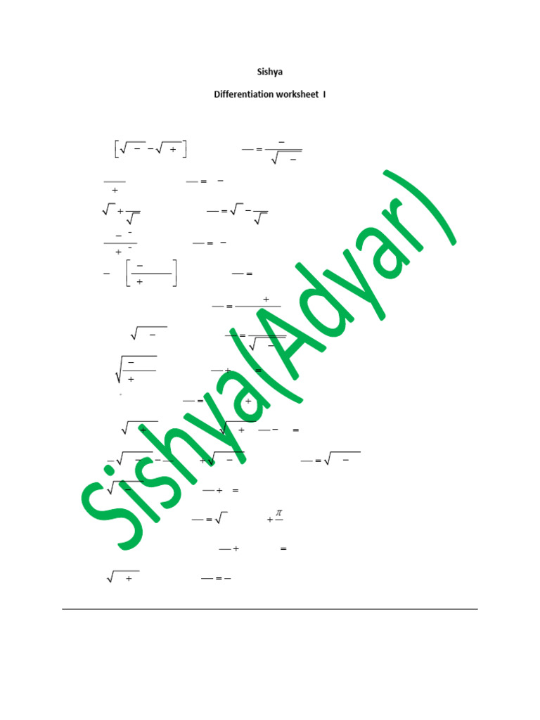 Differentiation Worksheet I Pdf 2426