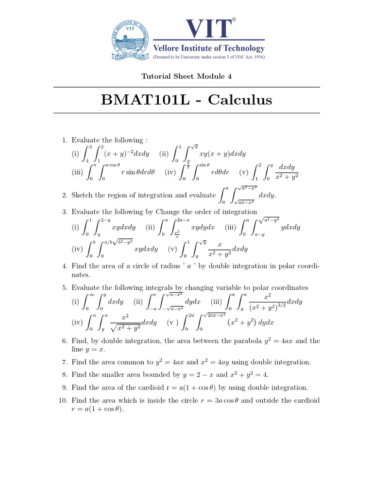 BMAT101L Problem Sheet Module 4. | PDF