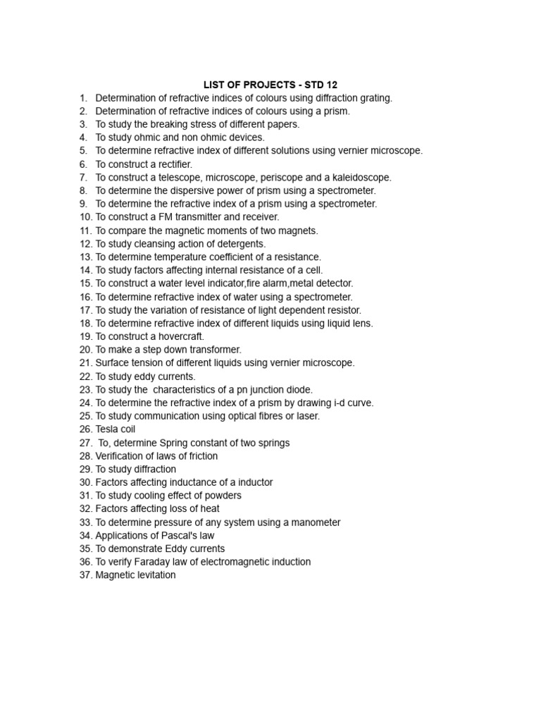 12th Project list | PDF