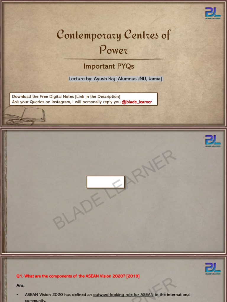 Contemporary Centres of Power Imp Ques 2024 | PDF | Chinese Economic ...