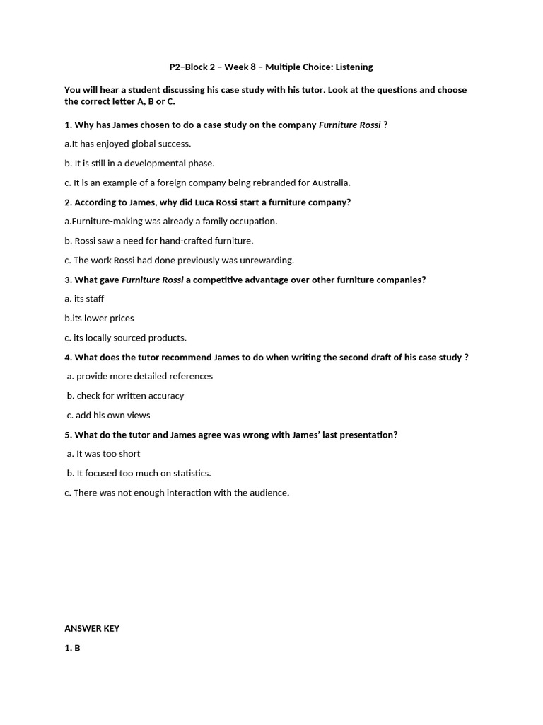 Listening Multiple choice Furniture | PDF