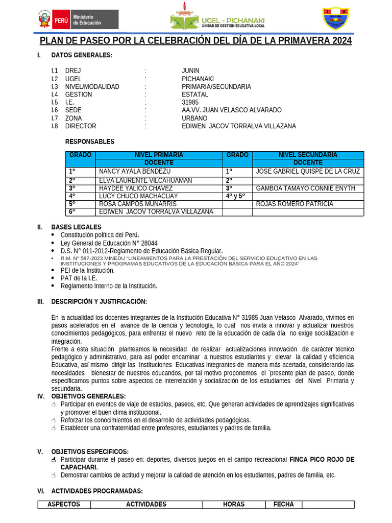 PLAN DE PASEO POR PRIMAVERA 2024 | PDF