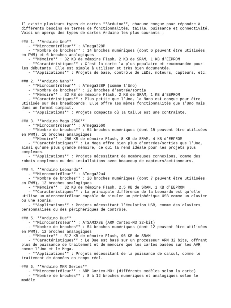 Les Types Arduino | PDF