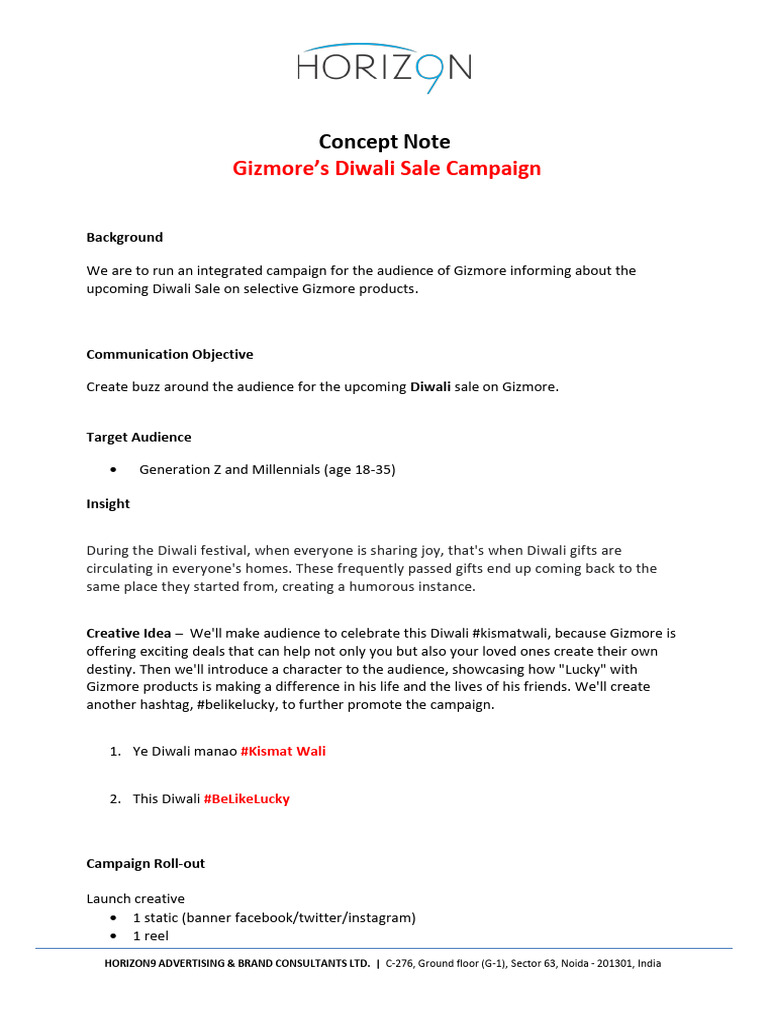 Concept Note - Gizmore's Diwali Campaign | PDF