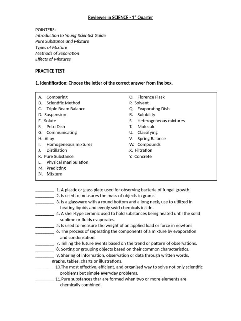 1st Quarter Science 6-Reviewer | PDF | Mixture | Home & Garden