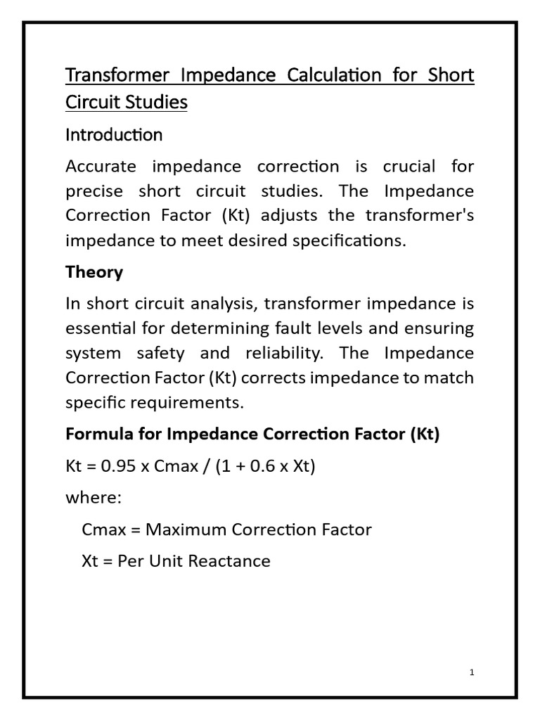 Transformer Impedance Calculation For Short Circuit Studies | PDF