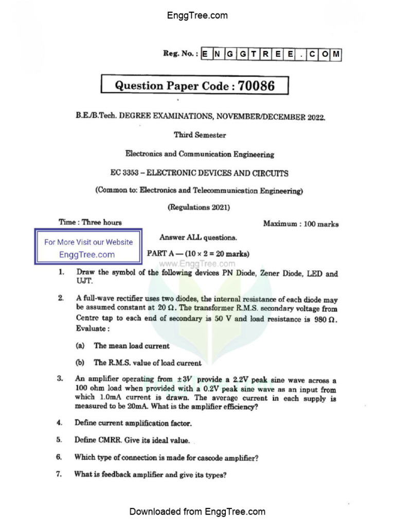 Electronic Devices and Circuits Past Papers | PDF