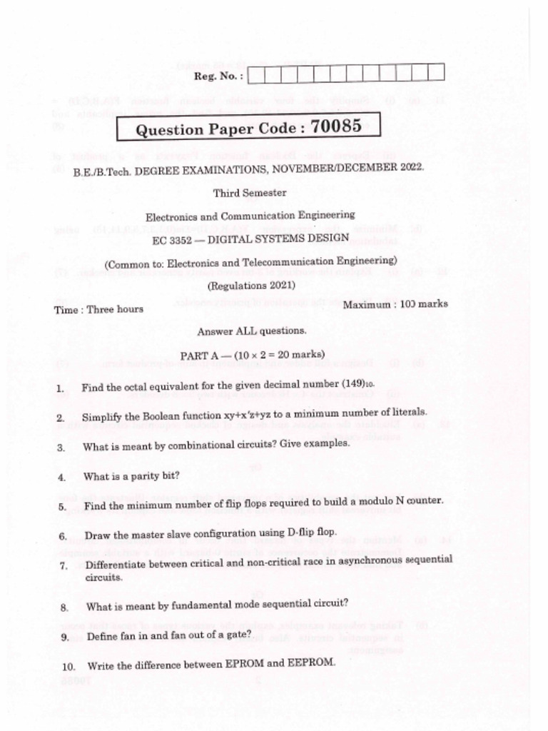 Digital System Design Past Papers | PDF