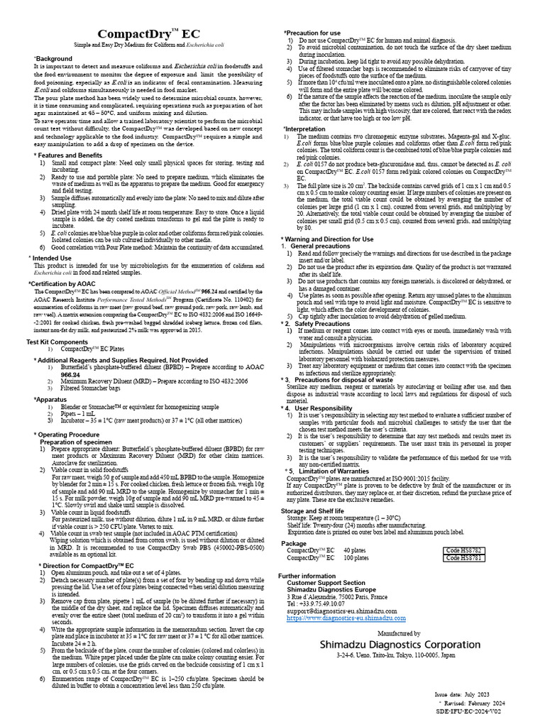 Compact Dry EC - Instructions - SDE IFU EC 2024 V02 | PDF