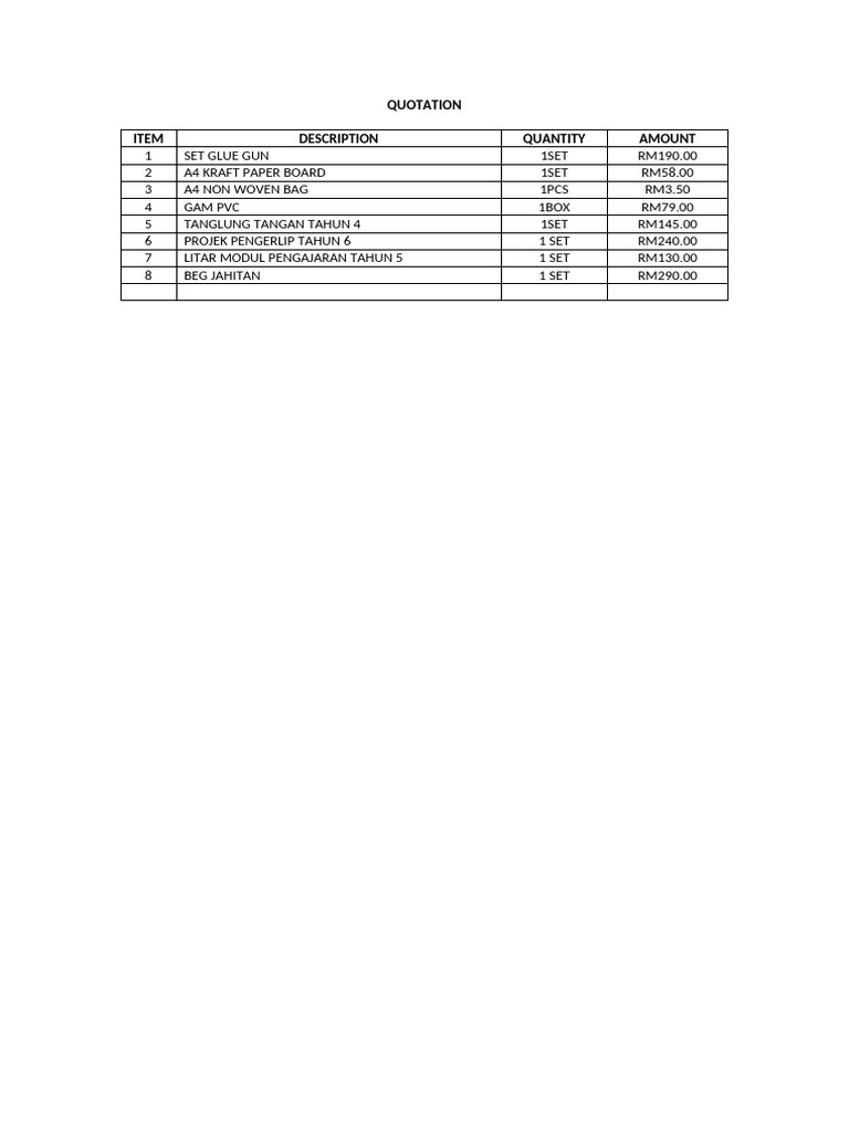 Quotation Item Description Quantity Amount | PDF