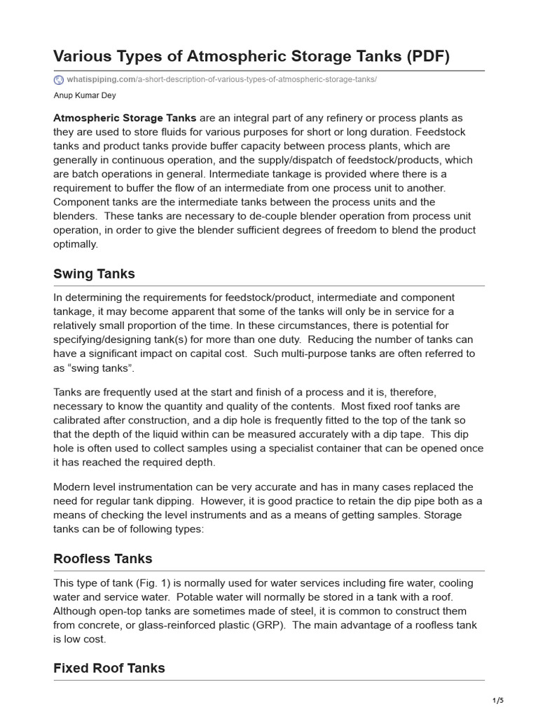 96-Various Types of Atmospheric Storage Tanks PDF | PDF