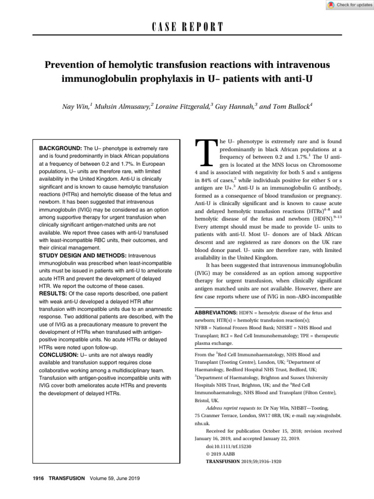 Prevention of Hemolytic Transfusion Reactions With Intravenous ...