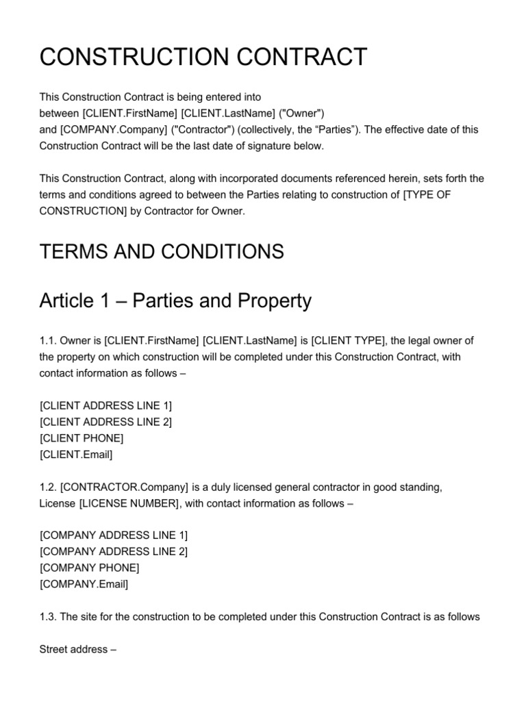 Construction Contract Agreement | PDF