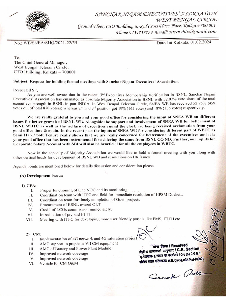 SNEA WB Agenda Meeting Letter To CGM 01022024 | PDF