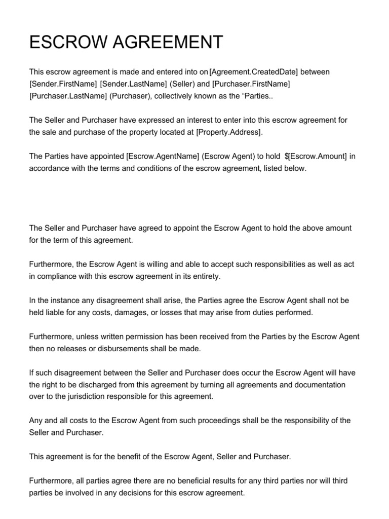 Escrow Agreement | PDF