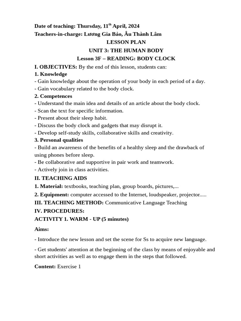 Lesson Plan 3F Friend Global 11 | PDF