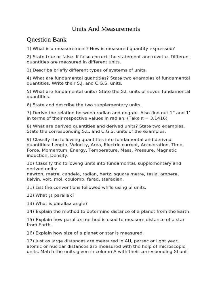 Units and Measurements | PDF