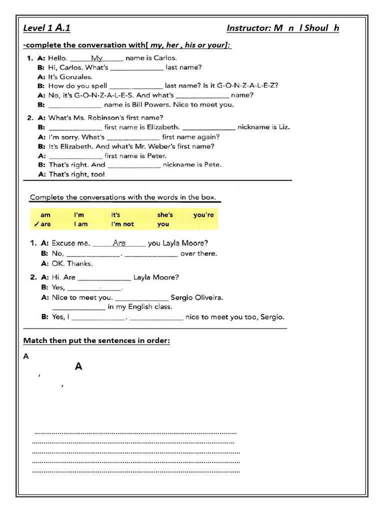 Worksheet Unit 1 Level 1 | PDF