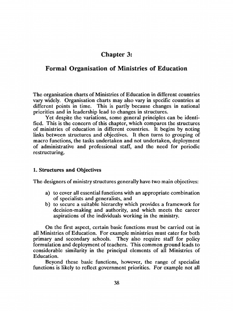 Formal Organisation of Ministries of Education: 1. Structures An D ...