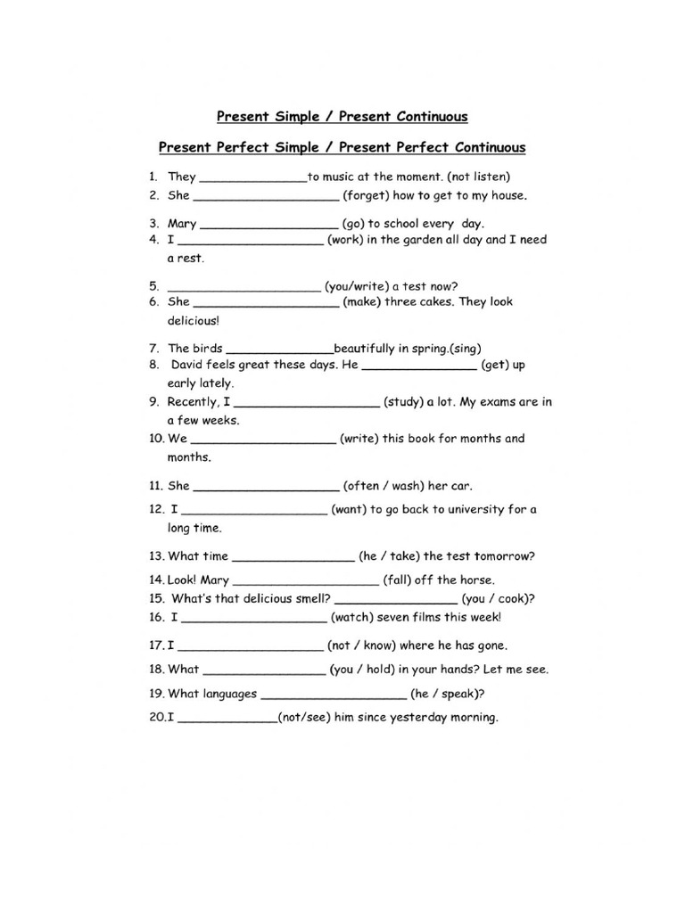 Present Simple Continuous Perfect and Perfect Continuous | PDF