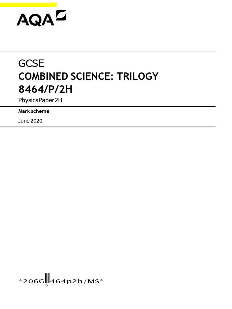 Aqa Gcse Combined Science Trilogy 8464p2h Physics Paper 2h | PDF ...