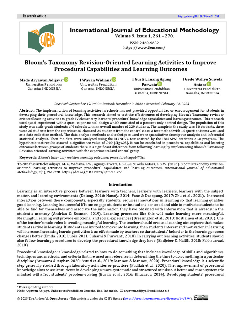 Blooms Taxonomy Revision Oriented Learning Activities To 1fhu18m9 | PDF