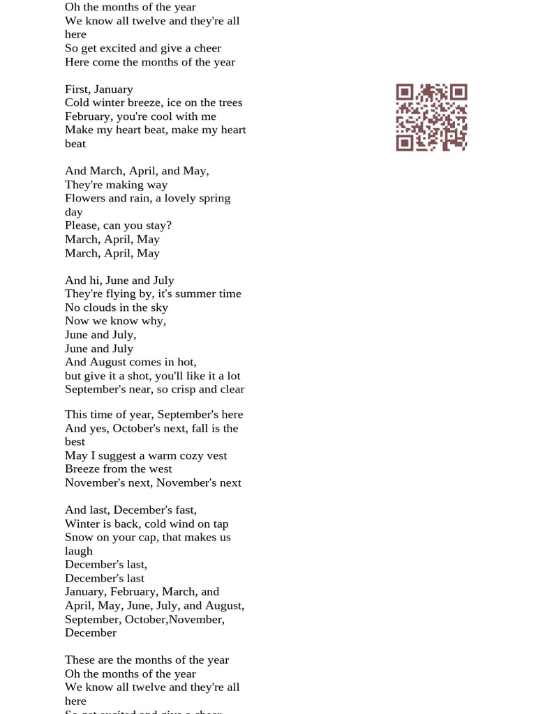 Months of the Year Song by Mooseclumps | PDF