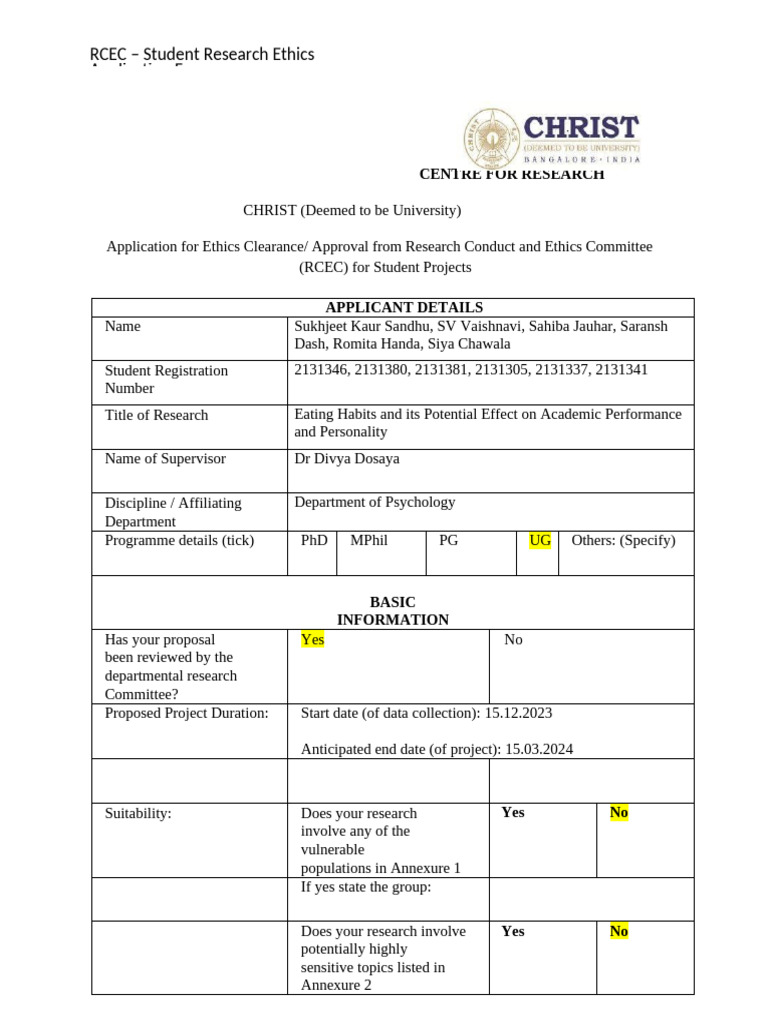 IRB Form Psych Research | PDF