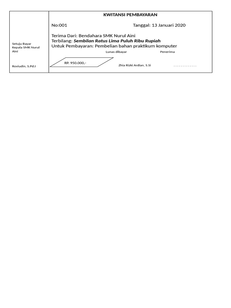 Kwitansi Bos SMK Na | PDF