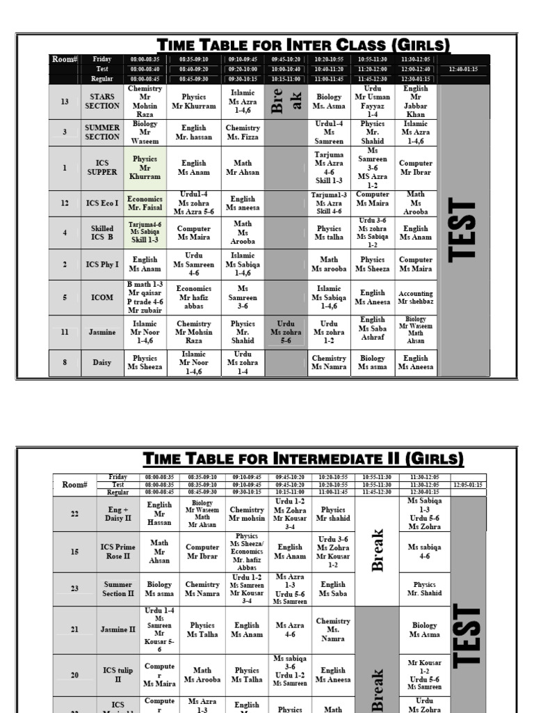 Time Table GIRLS Campus Wef 14 OCT | PDF