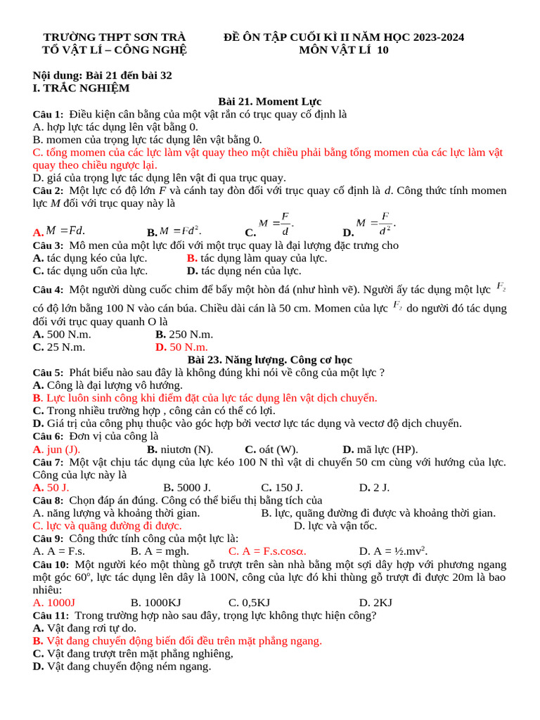 CK2 VL10 đề cương GV | PDF