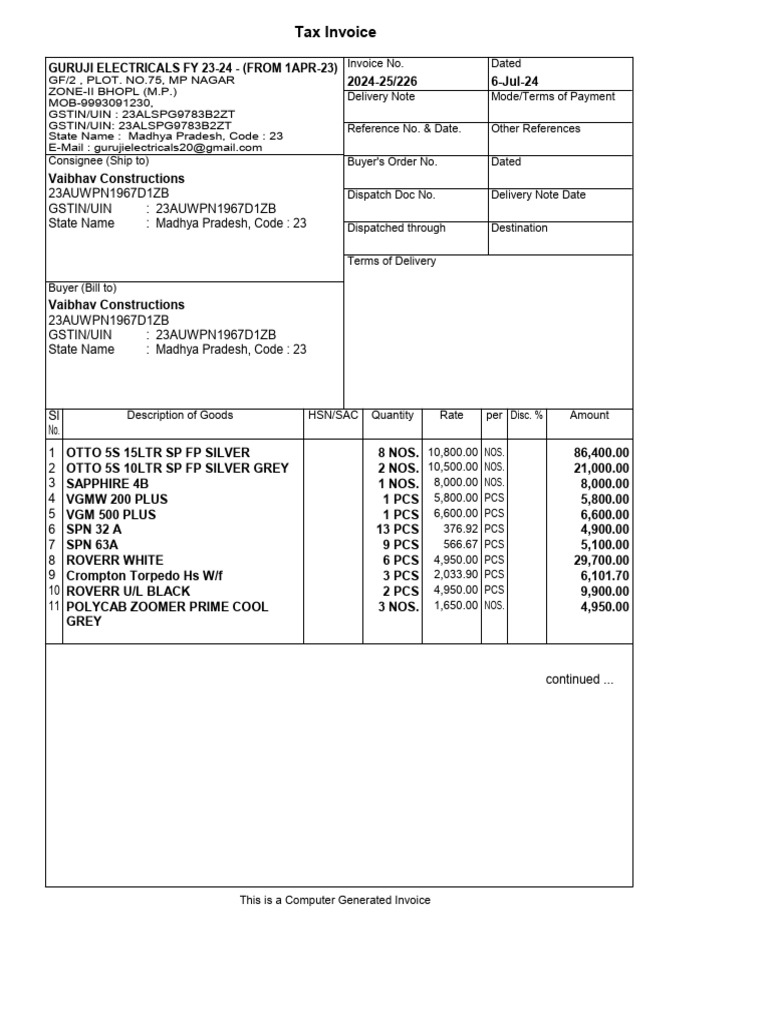 Tax Invoice: 23AUWPN1967D1ZB Gstin/Uin: 23AUWPN1967D1ZB State Name ...