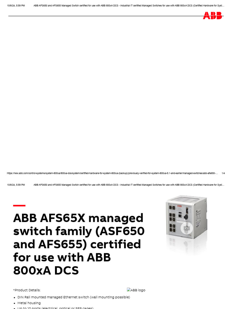 ABB AFS650 and AFS655 Managed Switch Certified For Use With ABB 800xa ...
