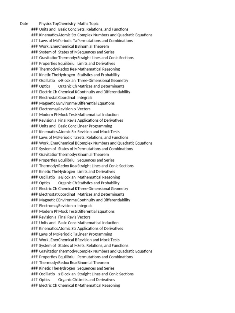 JEE Preparation Timetable | PDF