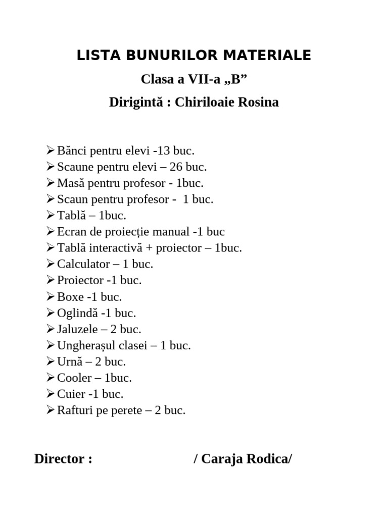 Lista Bunurilor Materiale | PDF