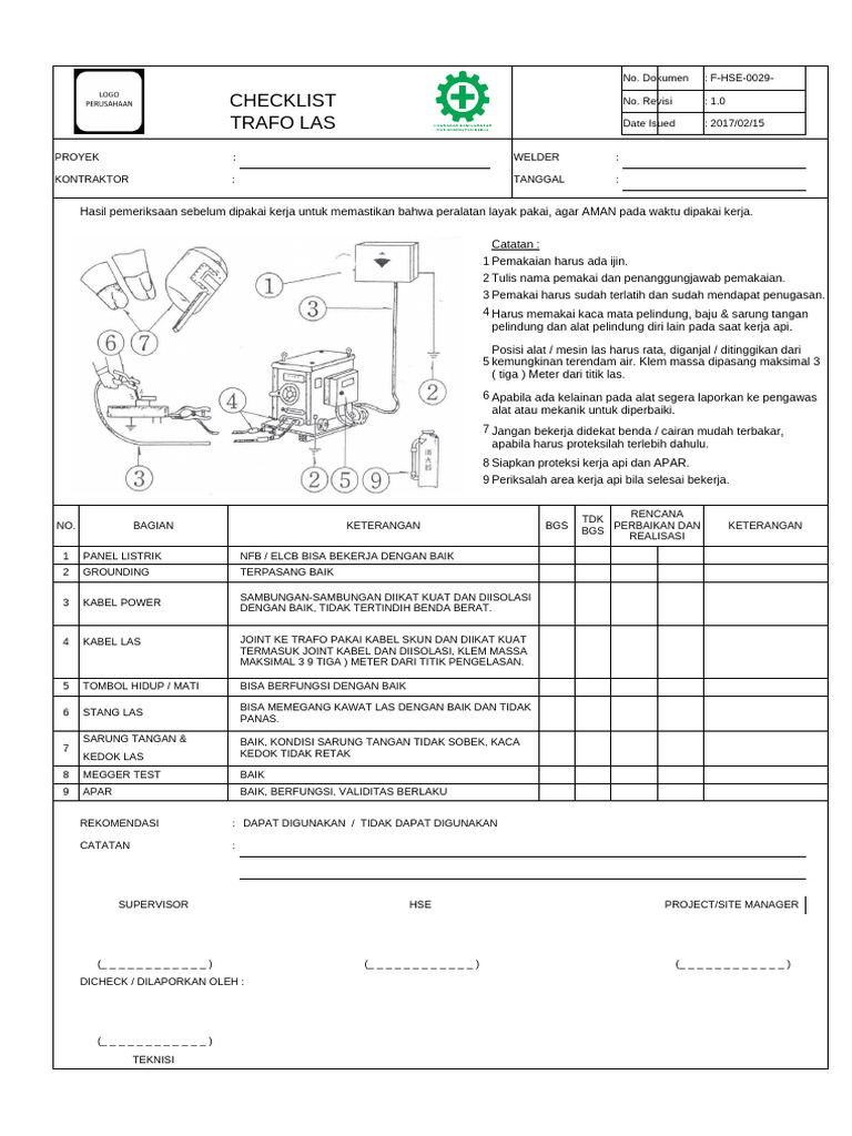 Form Chcklist Inspeksi Trafo Las | PDF