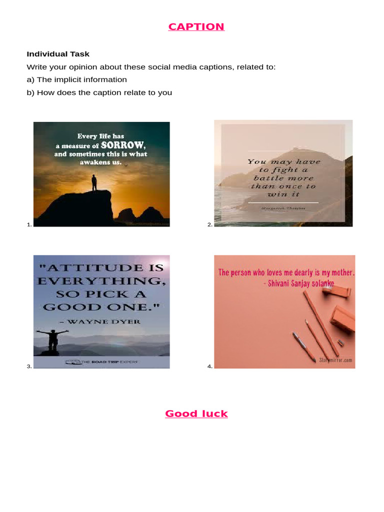 Writing Task - Unit 1 - Caption | PDF