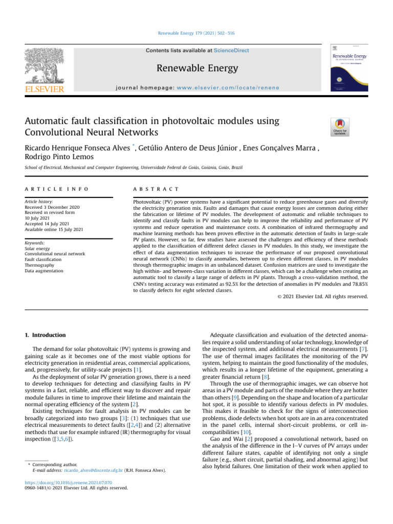 Automatic Fault Classification In Photovoltaic Modules Using Pdf